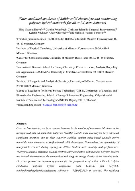Pdf Water Mediated Synthesis Of Halide Solid Electrolyte And