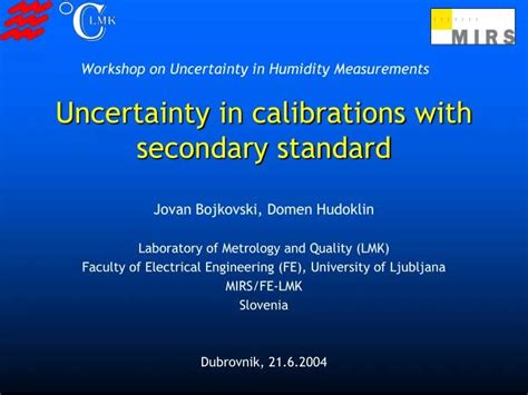 PPT Uncertainty In Calibrations With Secondary Standard PowerPoint Presentation ID