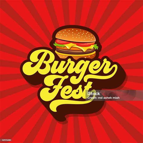 Burger Fest 그루비 타이포그래피 복고풍 배경에 치즈버거가 있는 편집 가능한 텍스트 패스트 푸드 템플릿 배너 레스토랑 포스터 3차원 형태에 대한 스톡 벡터 아트 및