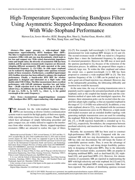 Pdf High Temperature Superconducting Bandpass Filter Using Asymmetric