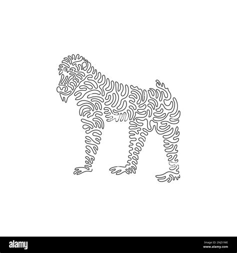 Continuous Curve One Line Drawing Of The Mandrill Is Stout Bodied