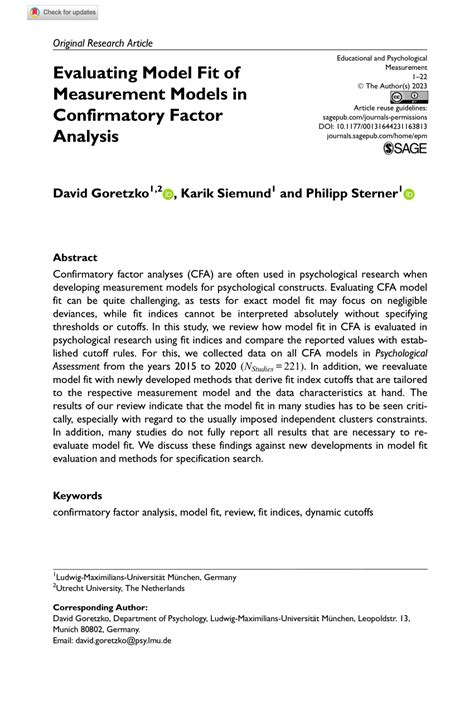 Pdf Evaluating Model Fit Of Measurement Models In Confirmatory Factor