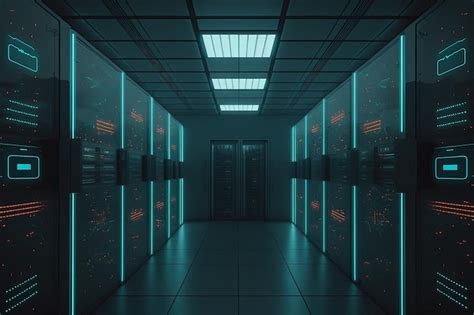 Premium Ai Image Servers Data Center Room With Glowing Blue Light Created With Generative Ai