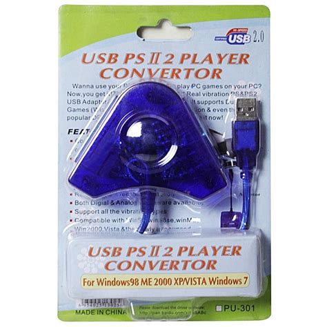 ตัวแปลงจอย Ps2 เป็น Usb สีฟ้า Converter Adapter Playstation Joystick To Usb Interface
