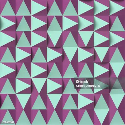 무작위로 배열 된 삼각형의 추상적 인 다채로운 기하학적 패턴 3d 렌더링 그림입니다 직교 투영 0명에 대한 스톡 사진 및 기타