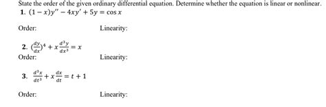 Solved State The Order Of The Given Ordinary Differential