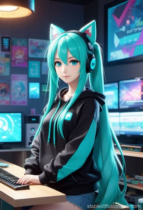 Hatsune Miku In Trash Filled Room At Night Stable Diffusion Online