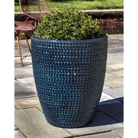 Ceramic Tall Sisal Weave Planter Indigo Kinsey Garden Decor