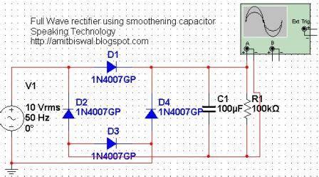 Full Wave Bridge Rectifier Circuit Multisim Simulation