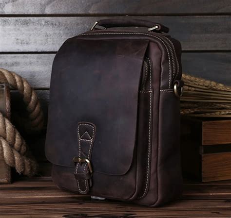 카우보이 빈티지 크레이지 호스 가죽 남성 숄더 백 정품 가죽 메신저 백 남성 크로스 바디 백 노래 레저 가방 미디엄men