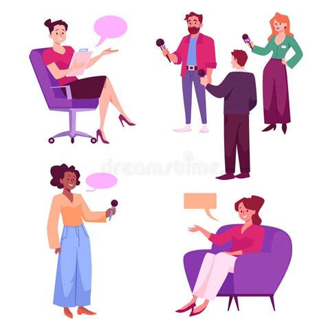 Journalists Conducting Interviews And Reporting News Flat Vector