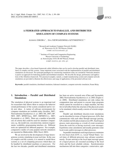 Pdf A Federated Approach To Parallel And Distributed Simulation Of