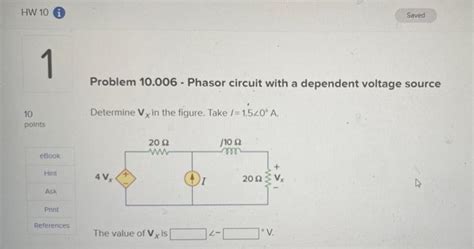 solved problem 10 006 phasor circuit with a dependent