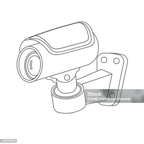 흰색 배경에 폐쇄 회로 카메라 아웃 라인 스트로크 벽 장착 Cctv 카메라 만화 개념 아이콘vector 일러스트레이션 얇은 선 보안에 대한 스톡 벡터 아트 및 기타 이미지