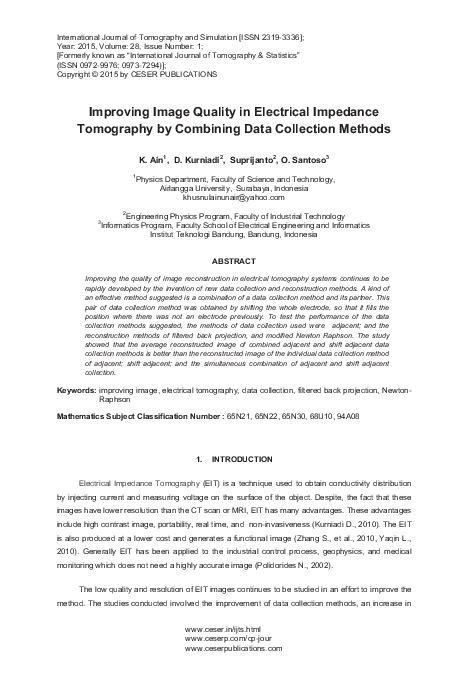 Pdf Improving Image Quality In Electrical Impedance Tomography By Combining Data Collection