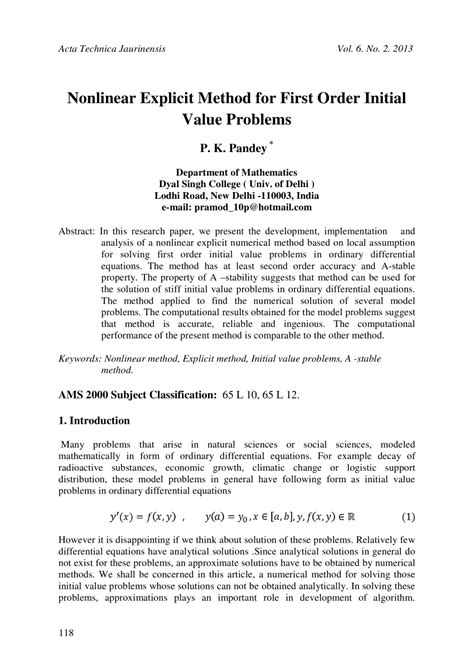 Pdf Nonlinear Explicit Method For First Order Initial Value Problems