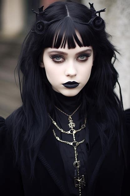 Premium Photo A Woman With Black Hair And Black Lips