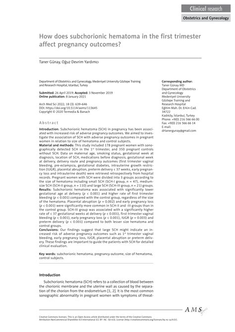 Pdf How Does Subchorionic Hematoma In The First Trimester Affect
