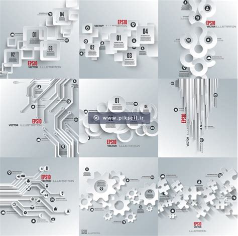 وکتور مجموعه بنرهای مربعی با المان های اینفوگرافیک