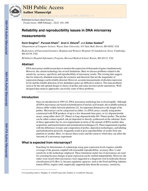 Pdf Draghici S Khatri P Eklund Ac Szallasi Z Reliability And Reproducibility Issues In