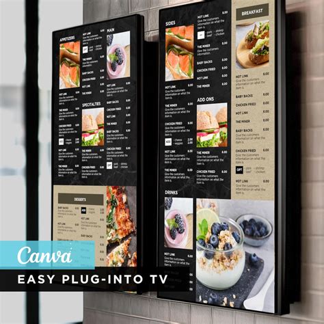 Diy Static Tv Editable Digital Menu Board Screen Canva Template For