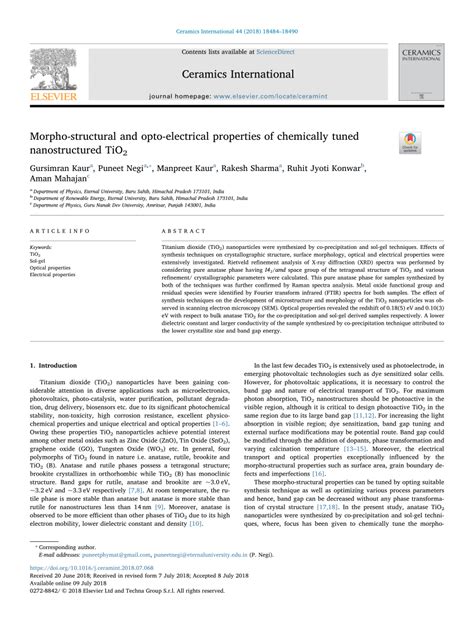 Pdf Morpho Structural And Opto Electrical Properties Of Chemically Tuned Nanostructured Tio 2