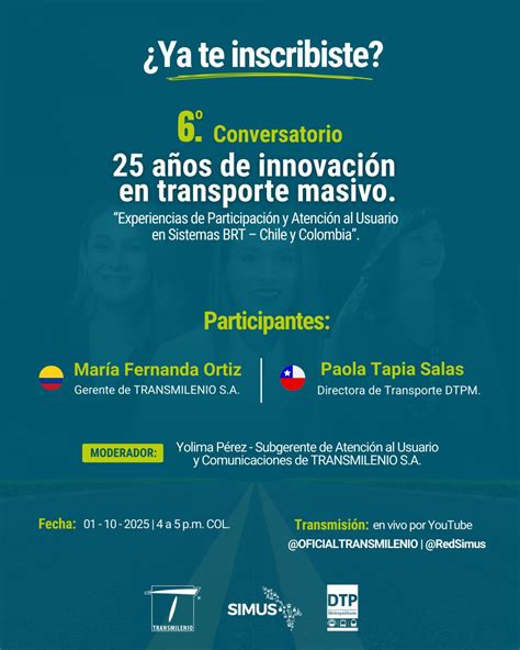 🔴 Red Simus ¡faltan 3 Días Para El 6 º Conversatorio 👩‍💼 La Movilidad Urbana Se Transforma