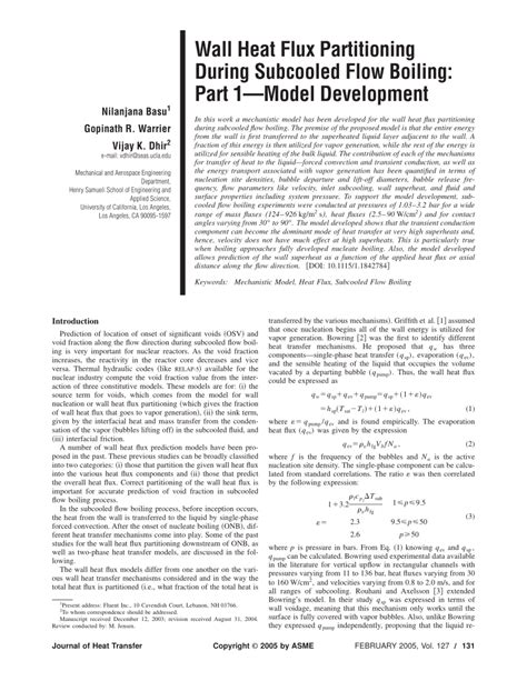 Pdf Wall Heat Flux Partitioning During Subcooled Flow Boiling Part Ii—model Validation