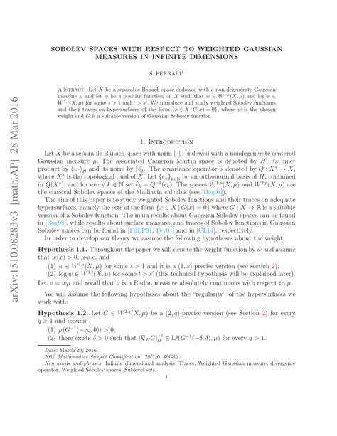 Pdf Sobolev Spaces With Respect To Weighted Gaussian Measures In