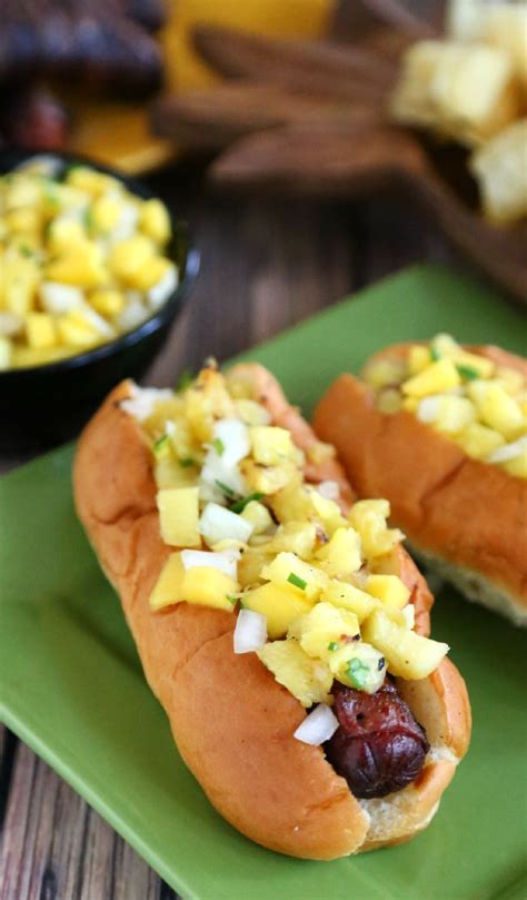 Hawaiian Hot Dogs With Grilled Pineapple Mango Salsa Mom Endeavors