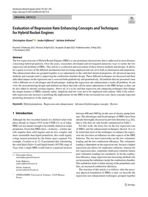 Evaluation Of Regression Rate Enhancing Concepts And Techniques For Hybrid Rocket Engines Pdf