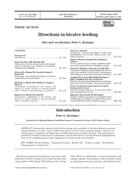 Pdf Directions In Bivalve Feeding Introduction