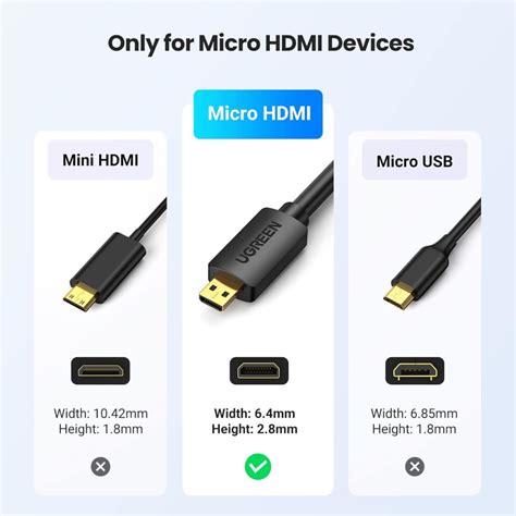 Ugreen 30104 Micro Hdmi To Hdmi Cable 3 Meter 4k 60hz Support 3d Hdr
