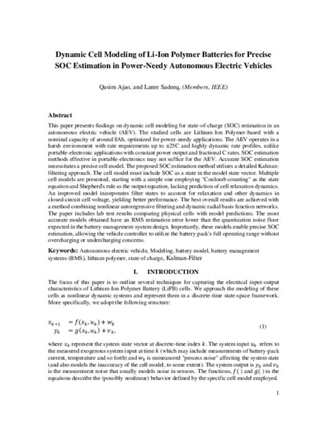 Pdf Dynamic Cell Modeling Of Li Ion Polymer Batteries For Precise Soc Estimation In Power