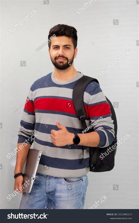 Portrait Handsome Indian Man Holding Laptop Stock Photo Shutterstock