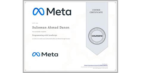 Completion Certificate For Programming With Javascript Sulieman Danon