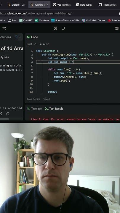 Rust Day 20 Leetcode 1480 Rust Youtube