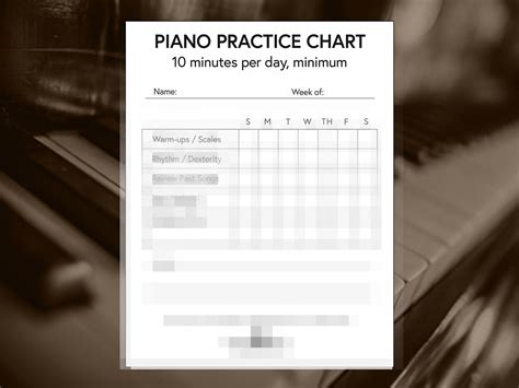 Piano Practice Chart Digital Download Printable Practice Log