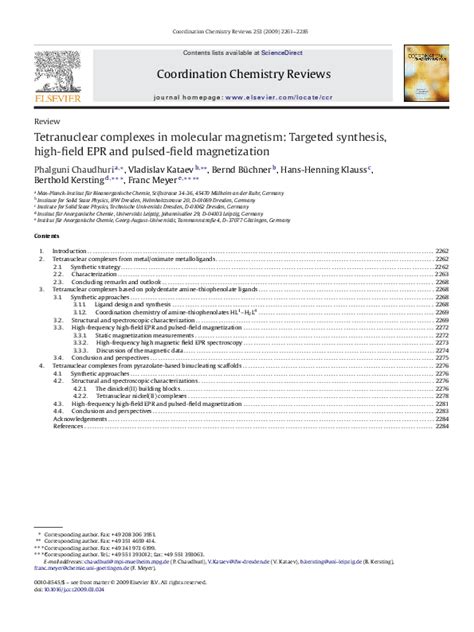 Pdf Tetranuclear Complexes In Molecular Magnetism Targeted Synthesis