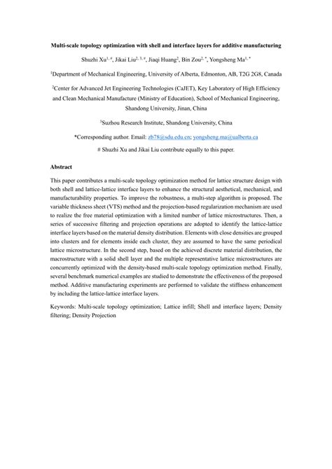 Pdf Multi Scale Topology Optimization With Shell And Interface Layers For Additive Manufacturing