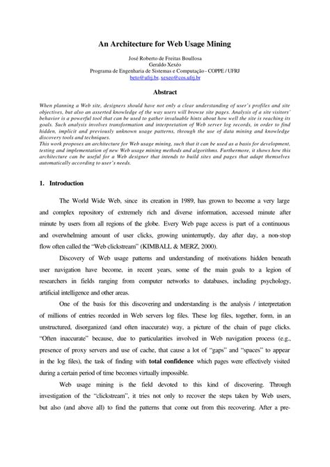 Pdf An Architecture For Web Usage Mining