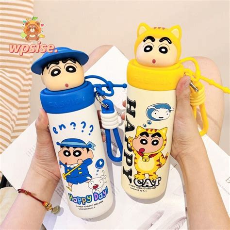 Wpsise ถ้วยสูญญากาศ ฟาง 460ml Handle แก้วเก็บความร้อนเครยอนชินจัง กระติกน้ําสแตนเลส 304 คุณภาพ