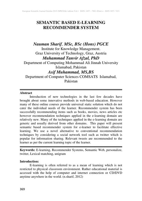 Pdf Semantic Based E Learning Recommender System
