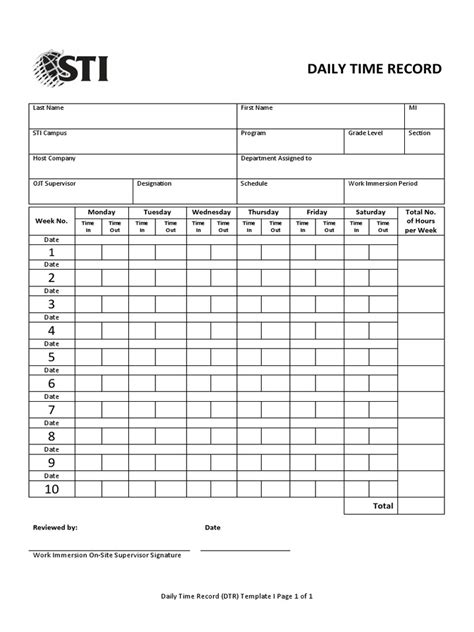 E Daily Time Record Dtr Template Pdf