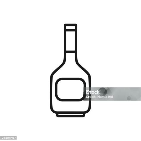 알코올 음료 유리 병 아이콘입니다 편집 가능한 획이 있는 빈 윤곽선 영혼 픽토그램 알코올 음료 개념 벡터 그림 백색에 고립되어