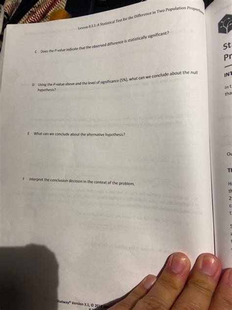 Solved Lesson A Statistical Test For The Difference Chegg