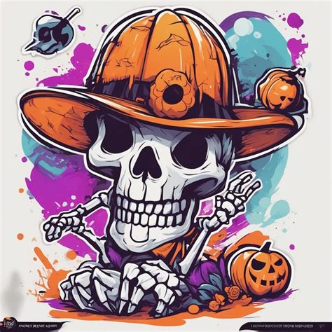 Premium Ai Image Vector Tshirt Design Illustration Kawaii Skeleton Celebrating Halloween High