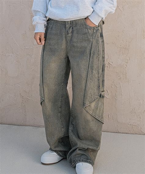 빅사이즈 Xl 4xl 빈티지 와이드 데님 팬츠 청바지 워싱 진 에이블리