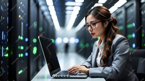 premium photo an it engineer who is female is using a laptop at the