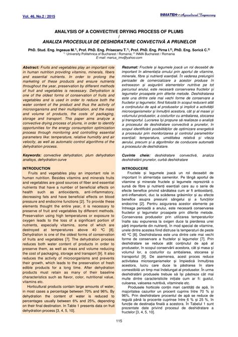 Pdf Analysis Of A Convective Drying Process Of Plums